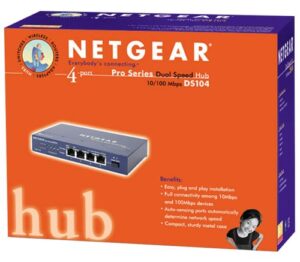 netgear ds104 - hub - 4 ports - ethernet, fast ethernet - 10base-t, 100base-tx - external