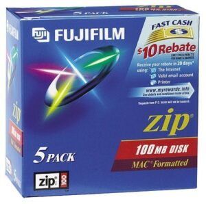 fujifilm(r) zip 100mb disks, mac format, pack of 5