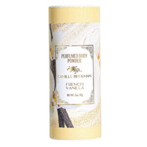 french vanilla scented talc-free body powder, perfumed dusting powder, camille beckman 3 ounce