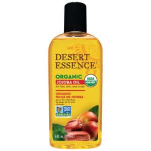 desert essence organic jojoba oil - moisturizer for face, skin, hair - cleanses clogged pores - may prevent scalp flakiness - fights skin infections - usda - suitable for sensitive skin - 4 fl oz (pack of 1)