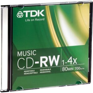 tdk cdrw80twn 80-minute music cd-rewritable (single, jewel)