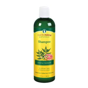 theraneem gentle therap shampoo | soothing formula w/organic neem oil | all hair types & sensitive scalp, vegan | 12oz