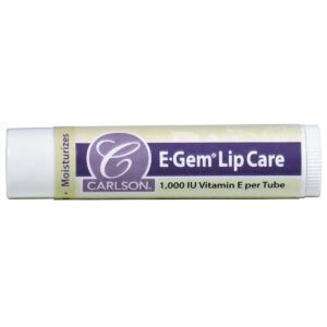 carlson - e-gem lip care, vitamin e lip balm, 1000 iu vitamin e, moisturizing & nourishing lip balm stick, shea butter, beeswax, and aloe, soften & hydrate lips, lip balm with vitamin e, 0.15 oz