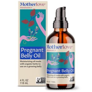 motherlove pregnant belly oil (4 oz) natural moisturizer to soothe itchy skin & prevent stretch marks—non-gmo, organic herbs, vegan