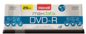 maxell – 638010, dvd-r blank disc - 4.7gb storage capacity with 16x write speed - write-once format for large file and archiving with superior archival life - compatible with dvd or player - 25 pack