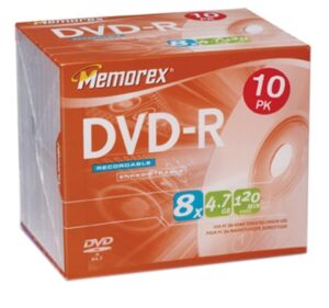 memorex 4.7gb 8x dvd-r media (10-pack)