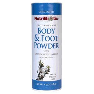 nutribiotic – body & foot powder, unscented, 4 oz | with grapefruit seed extract & tea tree oil | vegan & non-gmo | talc, paraben & gluten free | gentle & absorbent