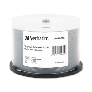 verbatim medidisc cd-r 700mb 52x white inkjet printable with branded hub - 50pk spindle