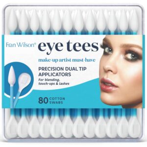 fran wilson eye tees cotton tips 80 count - precision makeup applicator, double-sided swabs with pointed and rounded ends for perfect blending, effective cleaning and precise touch-ups