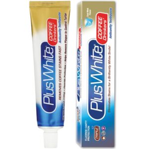 plus white coffee drinker's teeth whitening toothpaste - removes tooth stains for sensitive teeth with fluoride cavity protection & tartar control - cool mint flavor (3.5 oz)