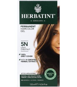 herbatint permanent haircolor gel, 5n light chestnut, alcohol free, vegan, 100% grey coverage - 4.56 oz