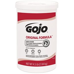 gojo original formula hand cleaner, fragrance free, 4.5 lb heavy duty waterless hand cleaner canister for gojo crème style dispenser – 1115-06