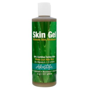 aloe life – skin gel & herbs ultimate skin treatment, 99% certified organic whole leaf aloe vera, vitamins c, a, & e, head-to-toe skin care support for the whole family, fragrance-free (8 oz)