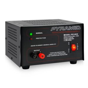 pyramid universal compact bench power supply - 12 amp linear regulated home lab benchtop ac-to-dc 12v converter w/ 13.8 volt dc 115v ac 270 watt power input, screw type terminals, cooling fan ps14kx