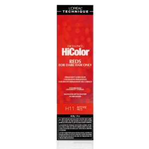 l'oréal technique hicolor reds permanent hair color | lifts dark hair in one step | no brassiness | rich, smooth creme formula | intense, long-lasting color | intense red