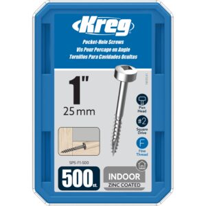 kreg sps-f1-500 zinc pocket screws, 1-inch, #6 fine thread, pan head (500 count)