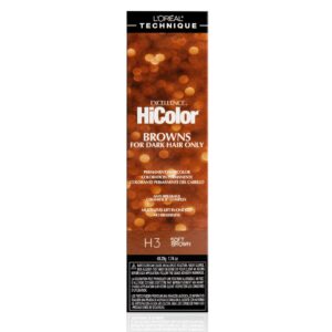 l'oréal technique hicolor browns & blondes permanent hair color | lifts dark hair in one step | no brassiness | rich, smooth creme formula | intense, long-lasting color | soft brown