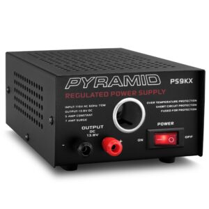 pyramid universal compact bench power supply - 2.5 amp linear regulated home lab benchtop ac-to-dc 12v converter w/ 13.8 volt dc 115v ac 50 watt power input, screw type terminals, cooling fan ps3kx