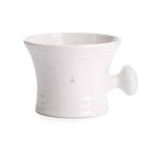 muhle white porcelain platinum rim shaving mug – shave dish accessory for soaps and creams, modern white design