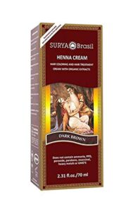 surya brasil henna hair color cream - semi-permanent natural dye for gray coverage - deep conditioning, dark brown, 2.37 oz