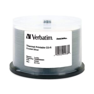 verbatim cd-r 700mb 52x datalifeplus crystal thermal printable - 50pk spindle