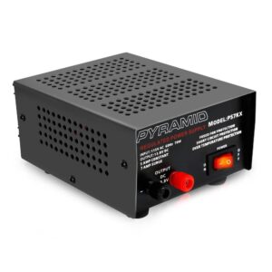 pyramid universal compact bench power supply - 5 amp linear regulated home lab benchtop ac-to-dc 12v converter w/ 13.8 volt dc 115v ac 70 watt power input, screw type terminals, cooling fan - ps7kx