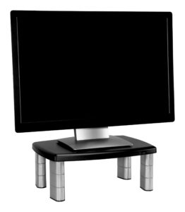 3m adjustable monitor stand riser, three leg segments simply adjust height, sturdy platform holds up to 80 lbs for monitors, laptops, and printers, space for storage underneath, silver/black (ms80b)