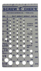 ruelle screw chek’r sae/ inch screw thread size gauge (no. 1 to 5/16) 1/8 inch heavy gauge steel screw checker, made in usa