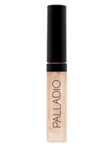 palladio lip gloss, non-sticky lip gloss, contains vitamin e and aloe, offers intense color and moisturization, minimizes lip wrinkles, softens lips with beautiful shiny finish, champagne