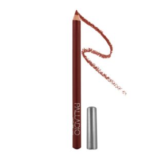 palladio lip liner pencil, wooden, firm yet smooth, contour and line with ease, perfectly outlined lips, comfortable, hydrating, moisturizing, rich pigmented color, long lasting, nutmeg