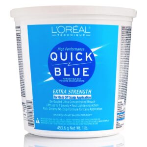 l'oréal technique quick blue high performance bleach | professional hair bleaching powder | no drip formula | extra strength lightening action lifts up to 7 levels | single application | 1 pound