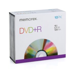 memorex 4.7gb/16x dvd+r (10-pack slim case)