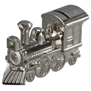 creative gifts international train bank with polished finish, silver