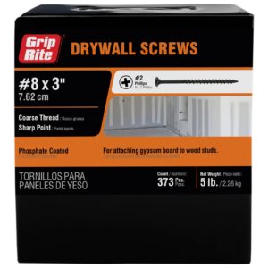 grip-rite 3cdws5#8 x 3" phillips bugle head coarse thread sharp point drywall screw, 5lb box