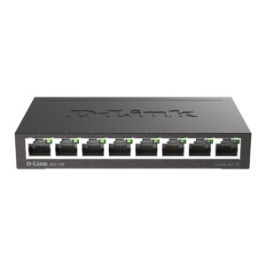 d-link ethernet switch, 8 port gigabit unmanaged metal fanless desktop or wall mount design (dgs-108), black