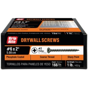 grip-rite 2cdws1#6 x 2 phillips bugle head coarse thread sharp point drywall screw, 1lb box