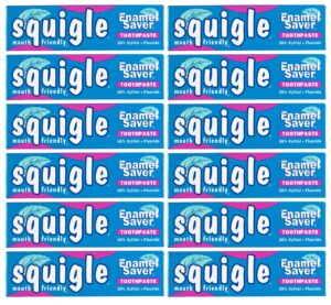 squigle enamel saver toothpaste (canker sore prevention & treatment) prevents cavities, perioral dermatitis, bad breath, chapped lips - 12 pack