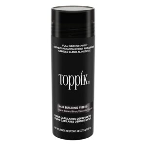 toppik hair building fibers, dark brown, 27.5g, fill in fine or thinning hair, instantly thicker, fuller looking hair, 9 shades for men and women , 0.97 oz (pack of 1)