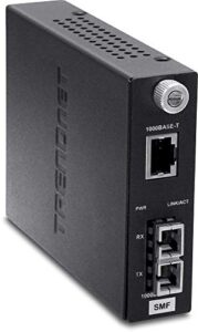 trendnet intelligent 1000base-t to 1000base-lx/sx single mode sc fiber media converter (20km, 12.4miles), fiber to ethernet converter, sc type fiber port,lifetime protection, tfc-1000s20, black