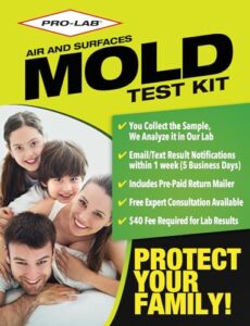 pro-lab diy mold test kit for home air quality, comprehensive mold detection with expert consultation, pre-paid mailer, detailed emailed report - air & surface testing, 40 lab analysis fee required