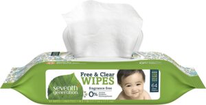 seventh generation free & clear baby wipes with easy open top, 64 count packs (pack of 12) (768 wipes)