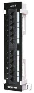 intellinet 12 port cat6 network patch panel wall-mount with 89d bracket – installer grade 3mm 50 micro-inch gold plated jack contacts - black 560269