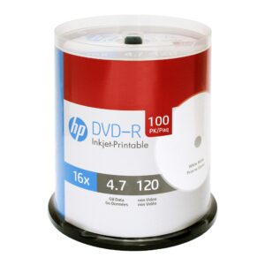 hp dvd-r 4.7gb 16x white inkjet printable 100 pack in spindle