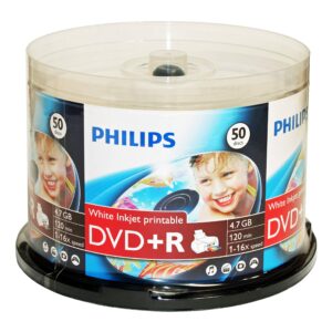 philips white inkjet printable 16x dvd+r media 50 pack in cake box (dr4i6b50f/17)