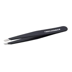 tweezerman stainless steel slant tweezer - eyebrow tweezers for women and men (black)