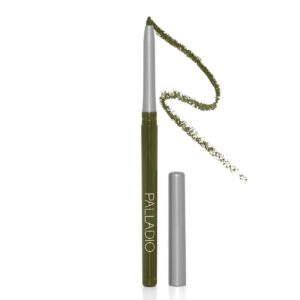 palladio retractable waterproof eyeliner, richly pigmented color and creamy, slip twist up pencil eye liner, smudge proof long lasting application, all day wear, no sharpener required, olive