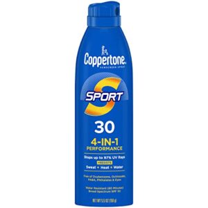 coppertone sport sunscreen spray spf 30, water resistant sunscreen, broad spectrum spray sunscreen spf 30, 5.5 oz spray