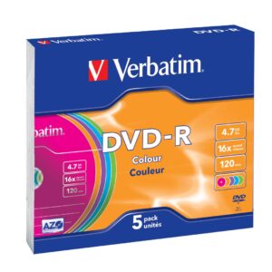 verbatim 43557 dvd-r 16x non-printable slim case (pack of 5), 1