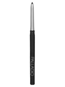 palladio retractable waterproof eyeliner, richly pigmented color and creamy, slip twist up pencil eye liner, smudge proof long lasting application, all day wear, no sharpener required, pure black