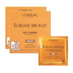 l'oreal paris sublime bronze self tanning towelettes, streak-free, natural looking tan, 6 ct